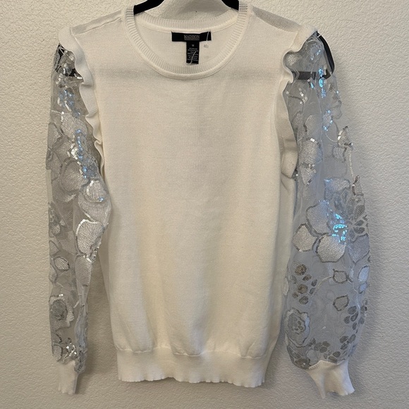 Madison | Sweaters | Madison White Sweater With Silver Floral Sleeves ...